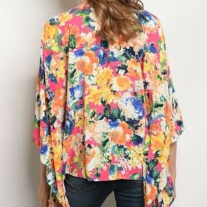 Tops | Hot Pink Orange Floral Top | Poshmark
